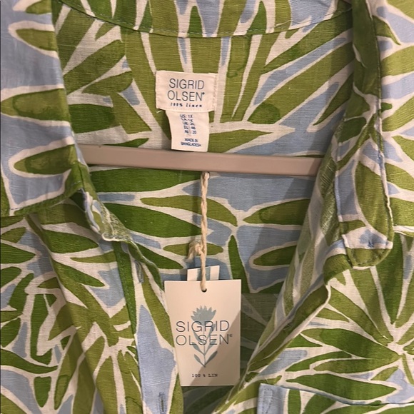 Sigrid Olsen | Tops | Sigrid Olsen Leaf Patterned Blouse In Green And ...